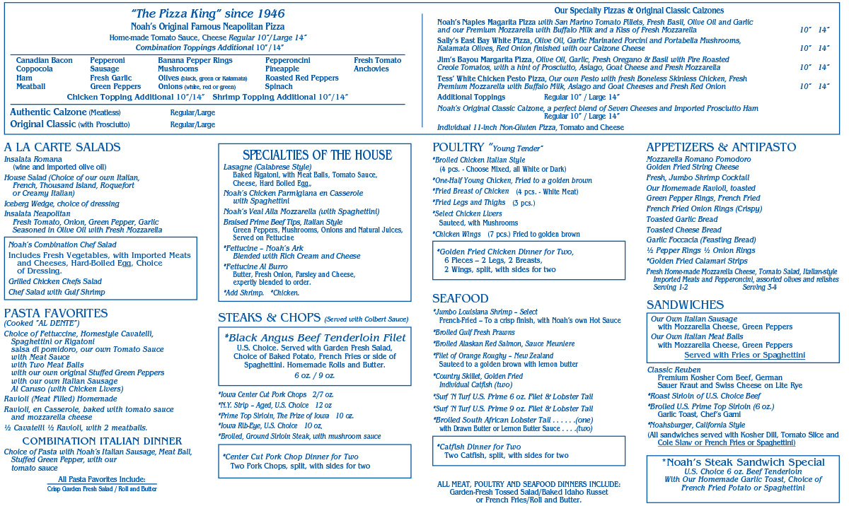 Take Out Menus of Noah’s Ark Restaurant in Des Moines, IA